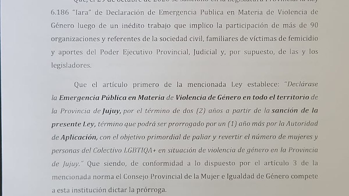 Prórroga de la Ley de Emergencia en Materia Pública de Violencia de Género